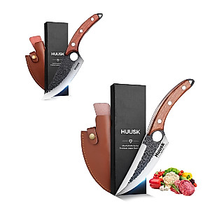 Huusk Knives Set Hand Forged Japanese Kitchen Knife with Sheath Outdoor Cooking Camping Knife Set for BBQ