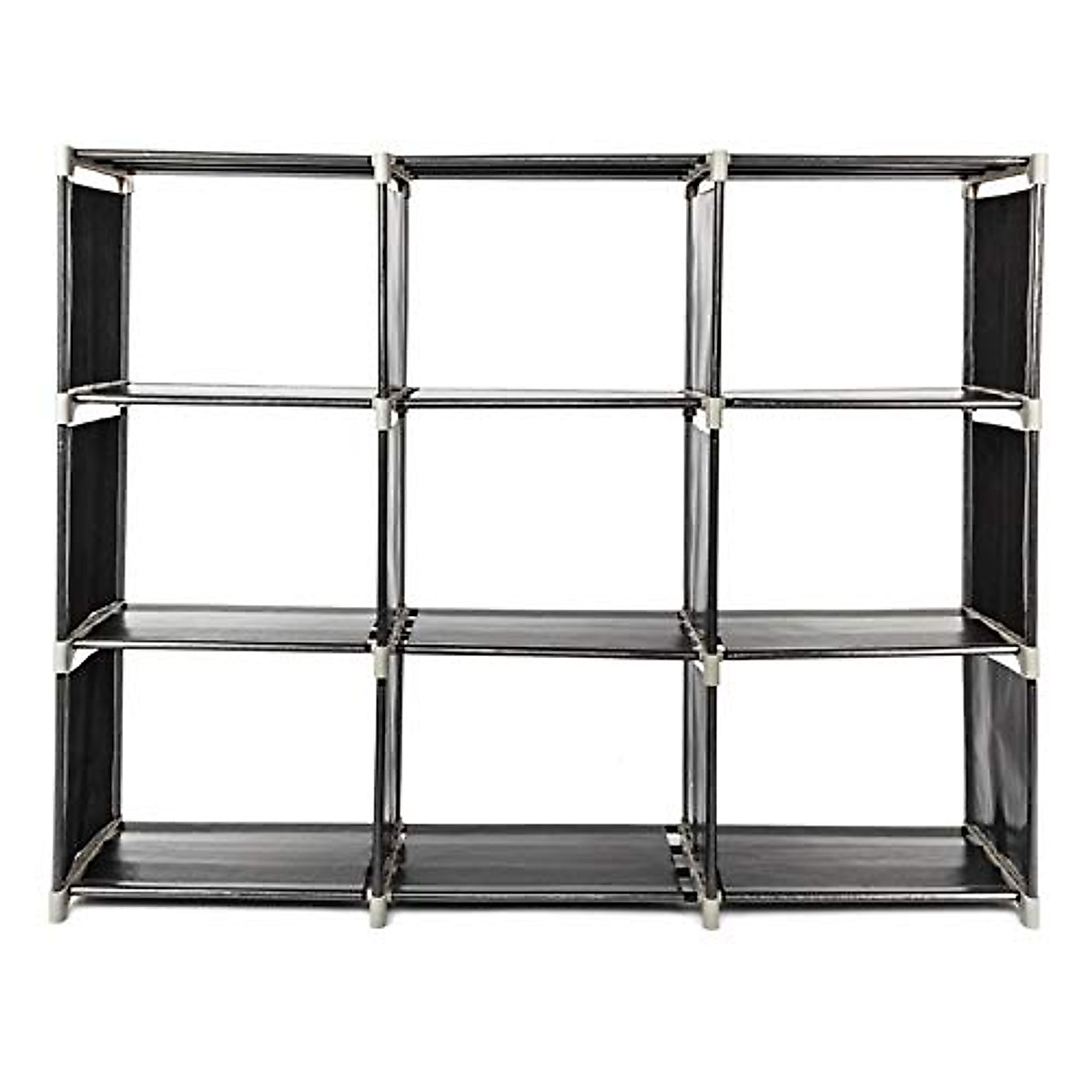 Gappys Cube Storage Organizer - Portable Multifunctional Assembled 3 Tiers 9 Compartments Cubby Closet Shelf Bookshelf Shelving, Black, 12.68 x 11.73 x 13.07 inch