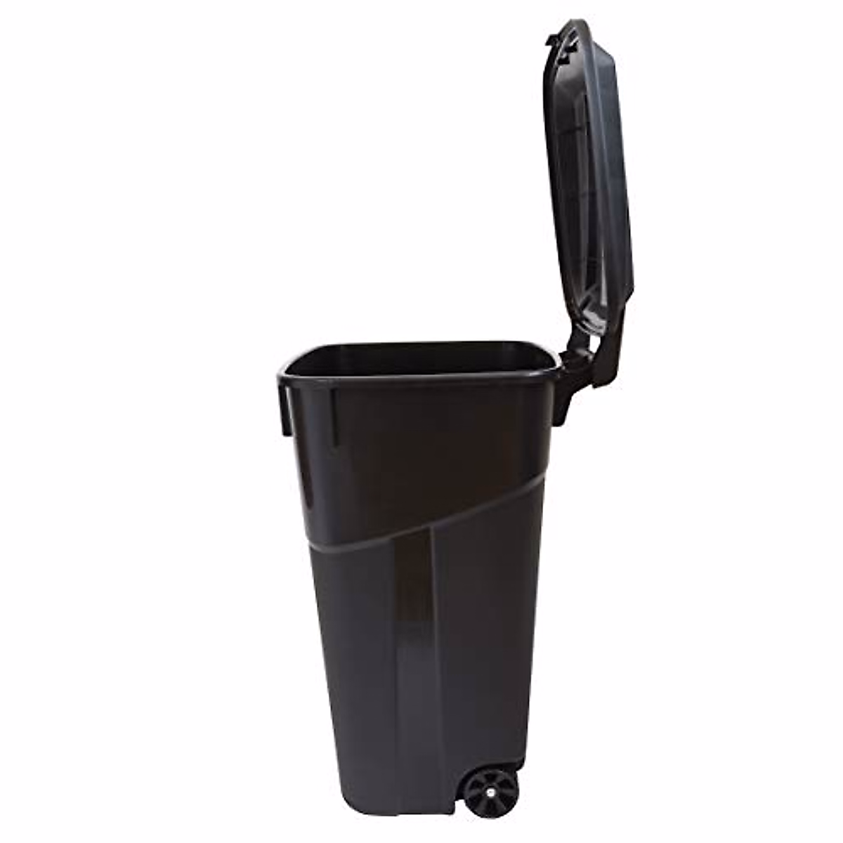 United Solutions 32 Gallon Outdoor Waste Garbage Bin with Attached Lid, Heavy-Duty Handles, Snap Lock , Wheeled Trashcan, Black