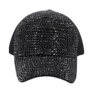 Surkat Women Studded Rhinestone Crystal Baseball Cap Ponytail Adjustable Hat Bling Denim Sun Hat