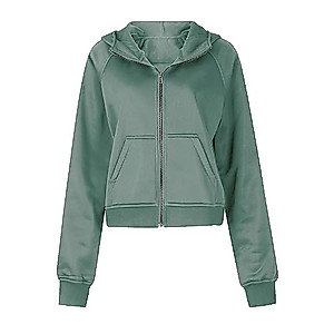 early 2023 fall outfits for women 2023 Cropped Zip up Hoodies For Women Sweatshirts Long Sleeve Collar Pullover Tops Loose Fit Casual Sweatshirt with Pocket Green M