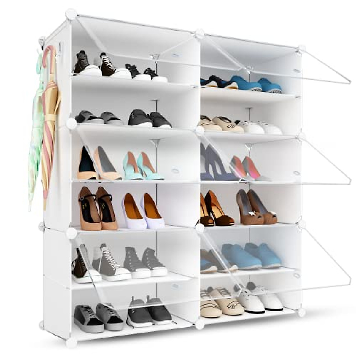 HOMICKER Shoe Rack Organizer, 24 Pair Shoe Storage Cabinet with Door Expandable Plastic Shoe Shelves for Closet,Entryway,Hallway,Bedroom,6 Tier