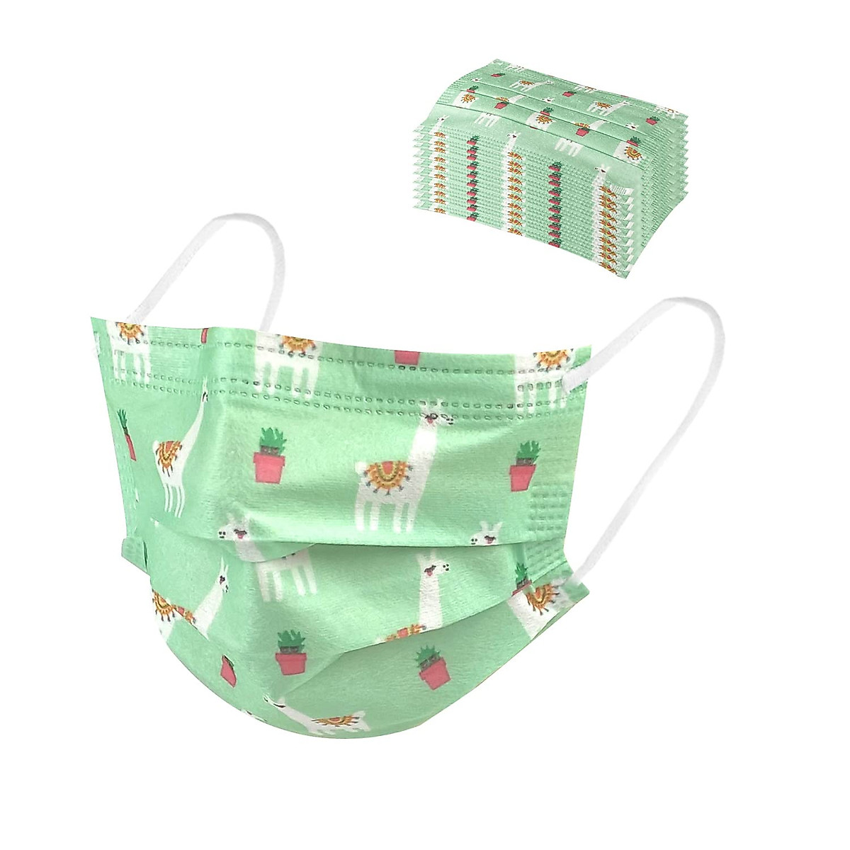 Iscoon Kids Face Mask Disposable Alpaca Print Children Breathable Safety Masks with Adjustable Nose Clip(50 Pack)