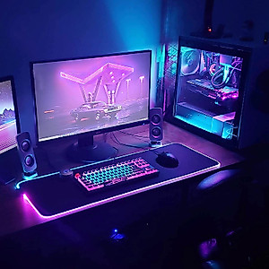 Personalized RGB LED Gaming Mouse Pad Make Your Own Customized Large Gaming Mousepad Custom Mouse Mat for Office Dorm Personalised Gifts Presents for Gaming Lovers, 35.4x15.7in