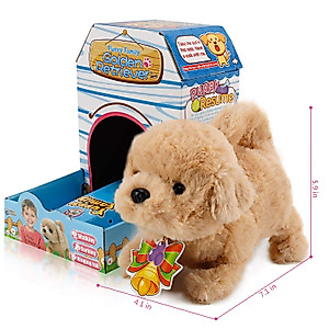Liberty Imports Plush Golden Retriever Toy Puppy Electronic Interactive Pet Dog - Walking, Barking, Tail Wagging, Stretching Companion Animal for Kids