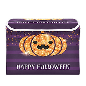 Krafig Halloween Pumpkin Decorative Storage Box with Lid Large Bins Baskets Foldable Cube Organizer Collapsible Containers for Organizing, Toy, Home, Shelf, Closet