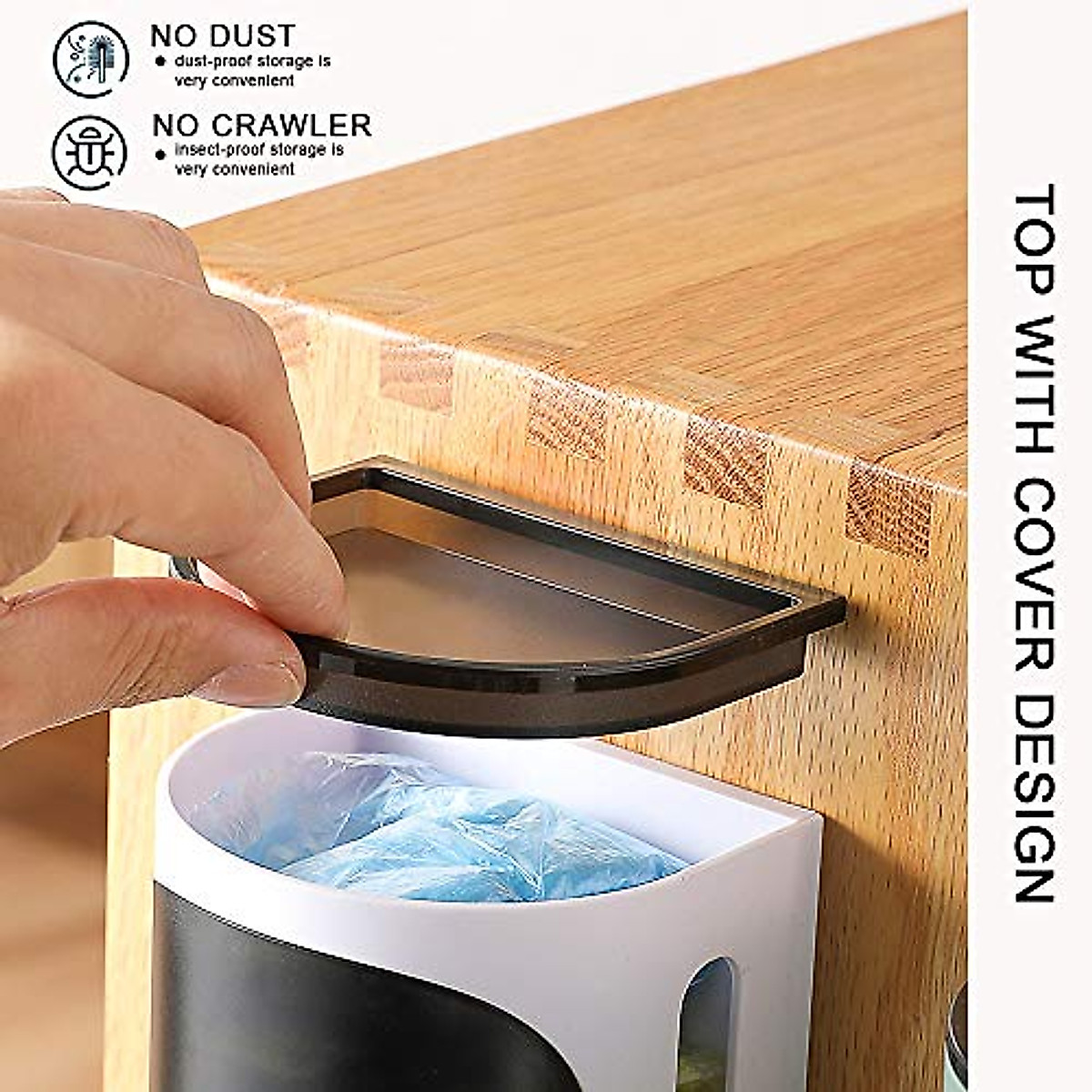 Nail-Free Wall Mount Plastic Bag Holder, 2 Opening Grocery and Shopping Bag Dispenser Hooks, Garbage Bag Organizer With Lid, Office Supplies Home Kitchen Bag Saver for Grocery Bags (Green)