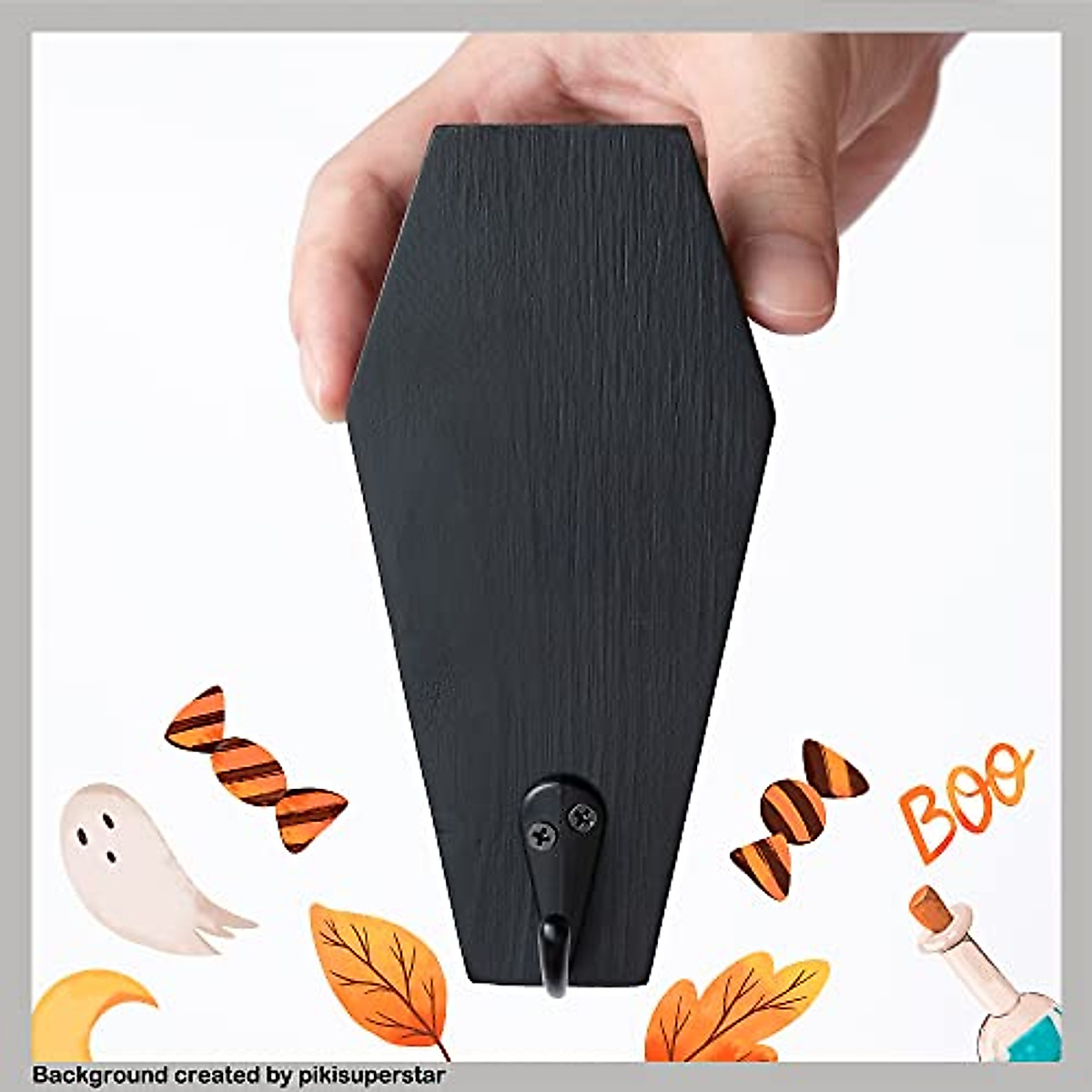 IRISVITA Coffin Key Holder (Set of 2) - Spooky Gothic Decor for Wall, Rustic Black Hanging Wooden Hooks for Keys, Mugs - 5.5 Inches Tall by 2.75 Inches Wide (Small)