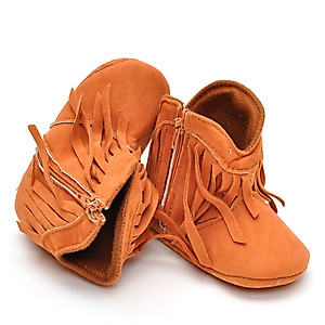 ESTAMICO Baby Girls Cowboy Tassel Boots Side Zipper Non Slip Infant/Toddler Shoes, Brown 0-6 Months