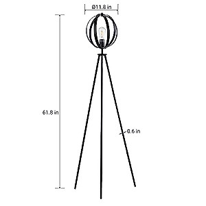 JUNNAI Black Tripod Floor Lamp: Simple Industrial Tall Lamp with Rotating Cage Shade & E26 Lamp Base | Mid Century Standing Lamp for Living Room, Bedroom, Office