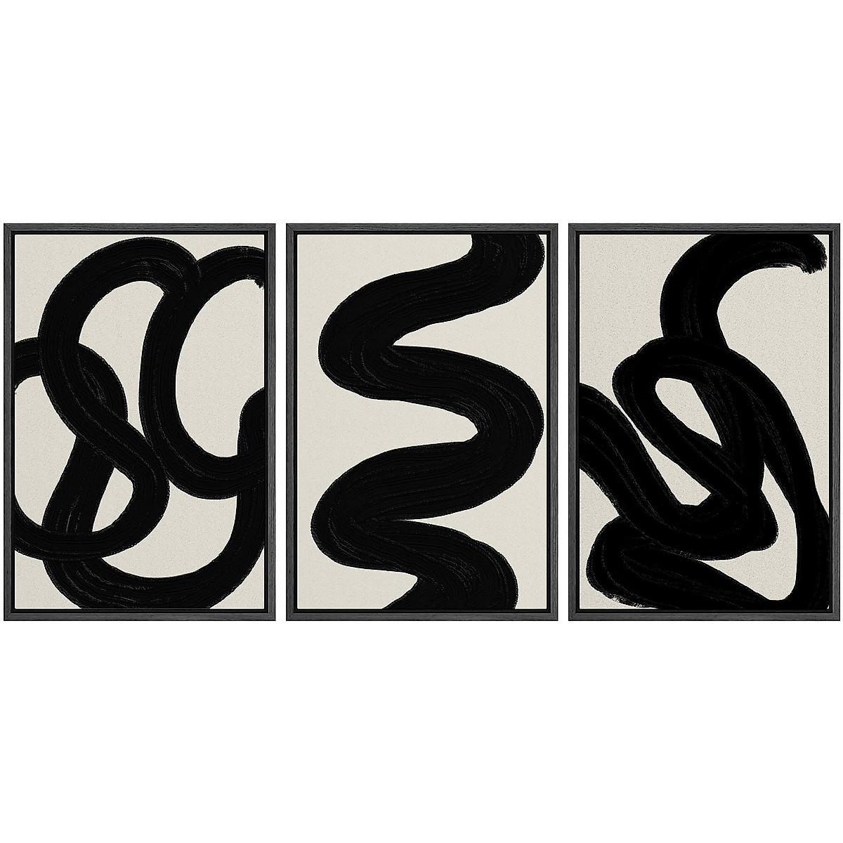 SIGNLEADER Framed Canvas Print Wall Art Set Duotone Minimal Dark Brush Stroke Landscape Abstract Shapes Illustrations Modern Art Boho Decorative for Living Room, Bedroom, Office - 24"x36"x3 BLACK