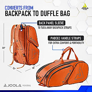 JOOLA Tour Elite Pickleball Bag – Backpack & Duffle Bag for Paddles & Pickleball Accessories – Thermal Insulated Pockets Hold 4+ Paddles - with Fence Hook Orange/Gray