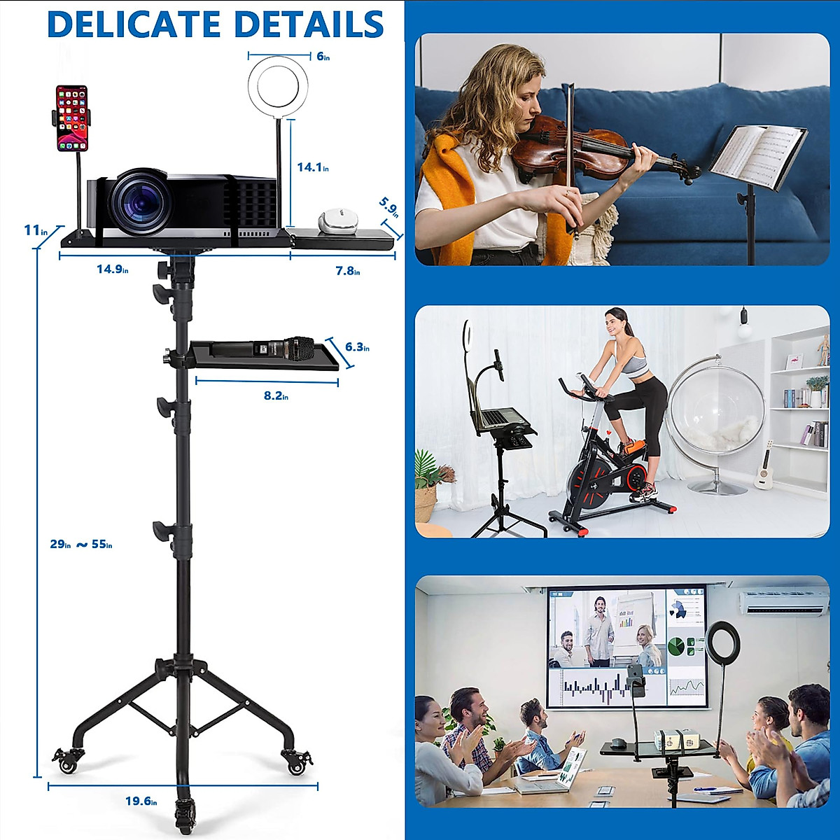 Asltoy Projector Tripod Stand with Wheels Adjustable Height Laptop ...