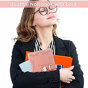 Mousbull Girls Diary with Lock and Key, Cute Heart Shaped Lock Journal for Women, Refillable A5 Vintage Secret PU Leather Notebook Gift for Teen Girls - Pink