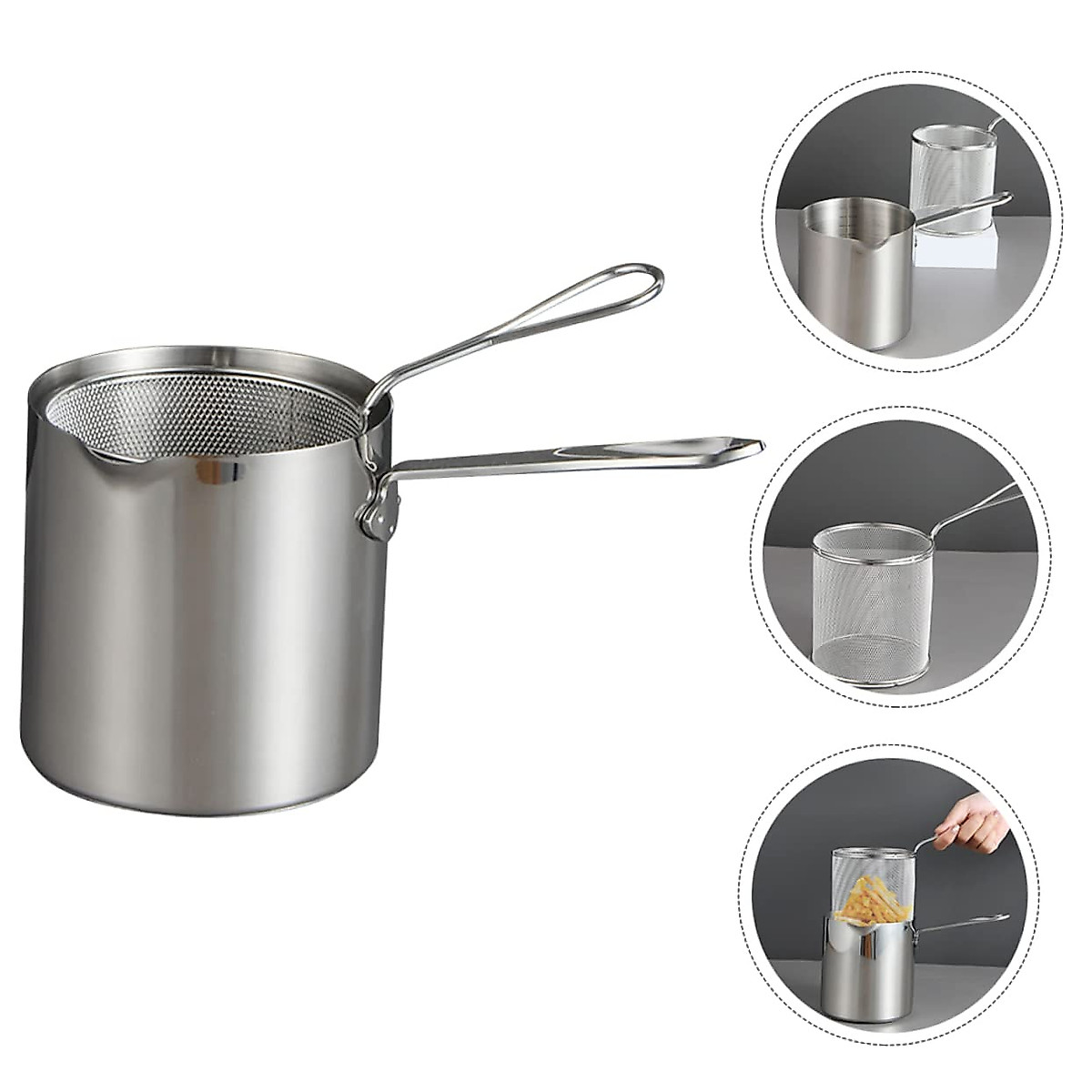 Zerodeko 2 Sets mini fryer deep fryer pot Stockpot with Basket round frying pot with basket onion rings fry basket kitchen mini griddle Food Fried Basket insulation skimmer Stainless steel