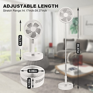 BIGTREE Portable Standing Fan with Remote Controller,8 inch USB Desk Fan,Adjustable Height,Quiet Foldable Floor Fan,Telescopic Pedestal Fans for Personal Bedroom Office Fishing Camping (WHITE)