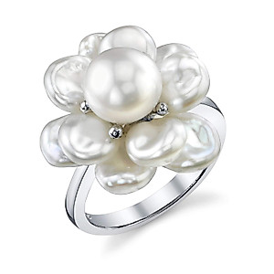 The Pearl Source Keshi Genuine White Freshwater Cultured Pearl Ring for Women