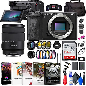 Sony a6600 Mirrorless Camera (ILCE6600/B) E 18-135mm Lens + Wide Angle Lens + Telephoto Lens + Color Filter Kit + Lens Hood + Bag + NP-FZ100 Compatible Battery + 64GB Card + More (Renewed)