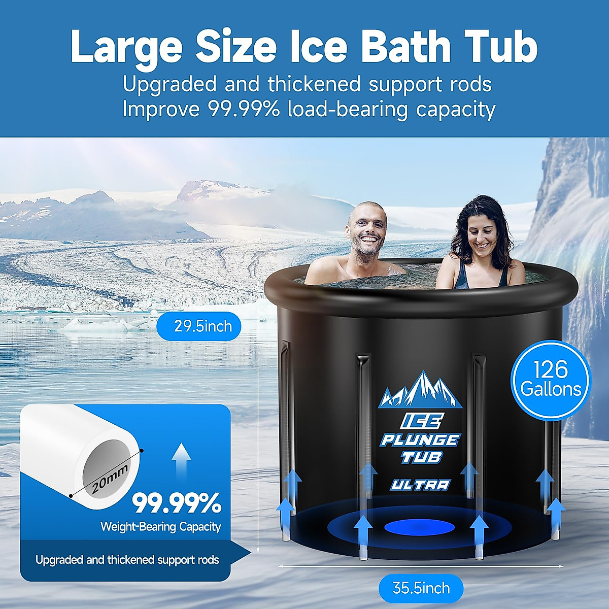 Cold Plunge Tub - XXL Size 126 Gallons Ice Bath Tub, Multiple Layered Portable Ice Bath Plunge with Cover, Suitable for Indoor Gardens Gyms Arena Cold Water Therapy Training Athletes Recovery