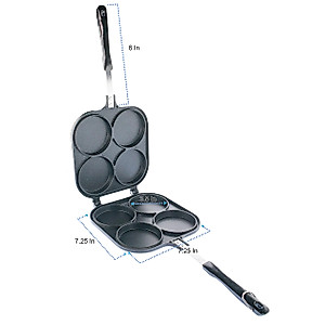 5 STAR SUPER DEALS Pancake Pan Maker Nonstick Double Sided w/ 4 Small Round Mold Designs for Perfect Eggs, French Toast, Omelette, Flip Jack, and Crepes