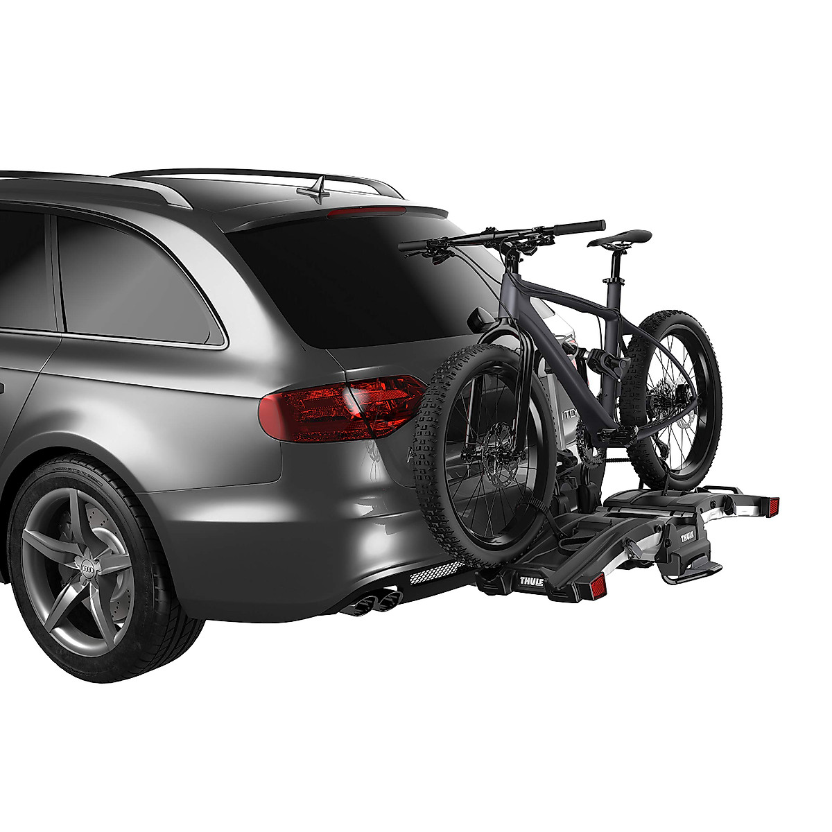 Thule EasyFold XT 2 Hitch Bike Rack - E-Bike Compatible - Fits 2" and 1, 1/4" receivers - Tool-Free Installation - Fully Foldable - Easy Trunk Access - Fully Locking - 130lb Load Capacity