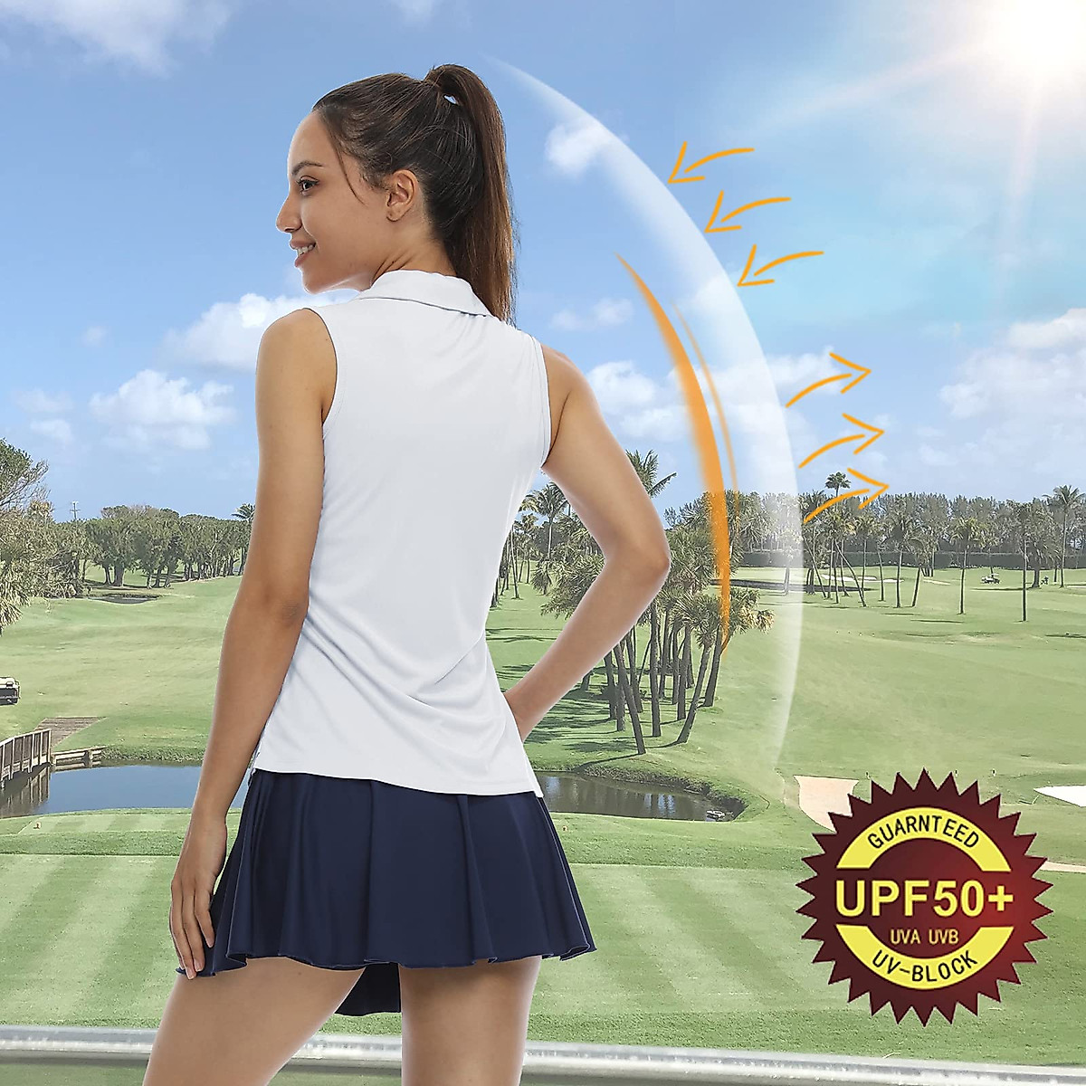LastFor1 Women's Sleeveless Polo Golf Shirts Quick Dry 50+ UV Protection V-Neck with Collar Lightweight Tennis Tank Tops White L