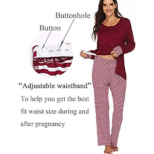 Ekouaer Maternity Nursing Pajama Set Long Sleeves Breastfeeding Sleepwear Soft Hospital Pregnancy pjs Sets L Wine Red