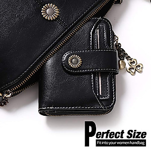 GOIACII Wallet for Women Leather Small RFID Blocking Bifold Zipper Pocket Card Holder with ID Window Black