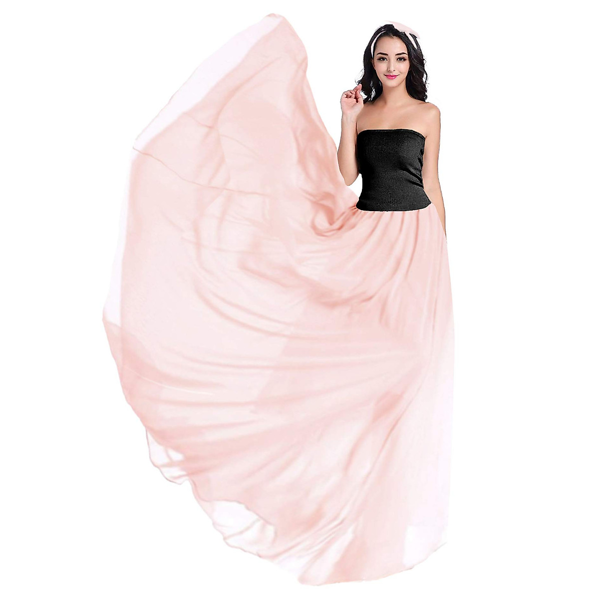 v28 Womens Maxi Midi White Flowy Long Black Summer Plus Size Sheer Chiffon Skirt (3XL,Coral)