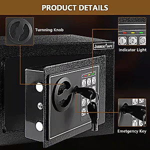JUGREAT Fire Resistant Money Safe Box for Home with Fireproof Money Bag for Cash Safe Hidden, Security Safe Box for Money Safe with Keys,With Induction Light for Home Office Hotel