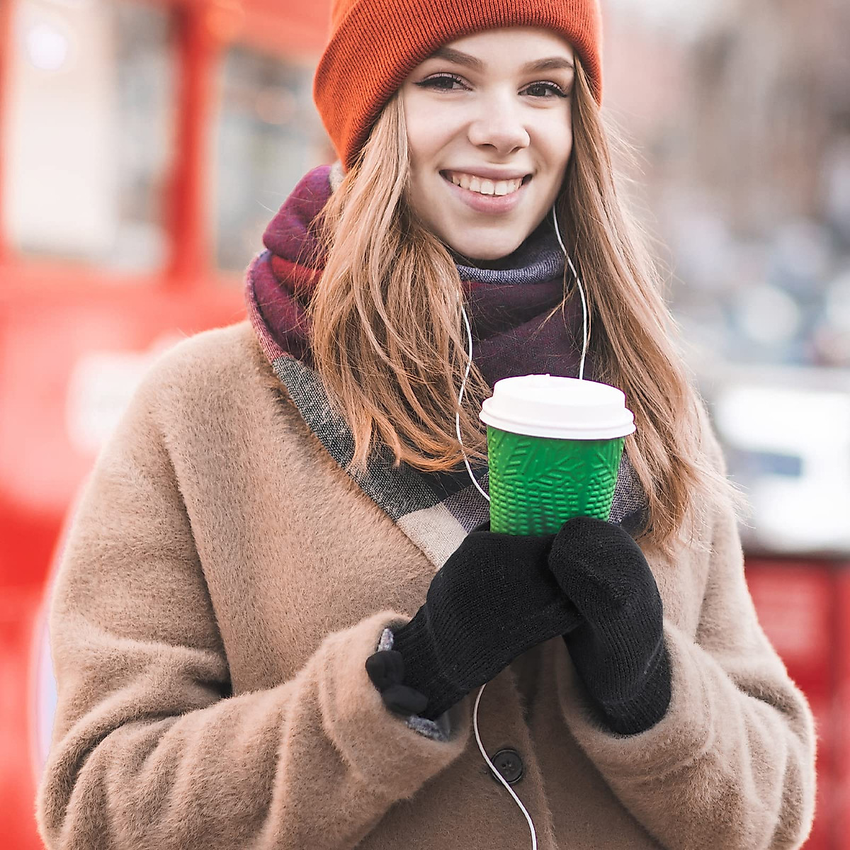 Newcotte Winter Gloves for Women Warm Lining Mittens Fleece Thick Wool Gloves Cable Knitted Mittens for Winter Cold Weather(Black, Camel, Light Grey, Pink,4 Pairs)