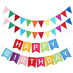 Irenare 4 Pieces Happy Birthday Banner Colorful Birthday Party Decor Rainbow Birthday Felt Garland Banner Rainbow Birthday Party Decorations Supplies(Rainbow Color)