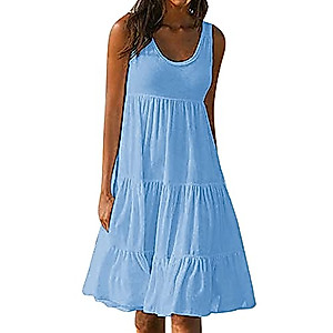 Bravetoshop Women's Summer Casual T Shirt Dresses Sleeveless Swing Tank Dress Club Party Beach Dress Y2k Streetwear (Sky Blue,M)