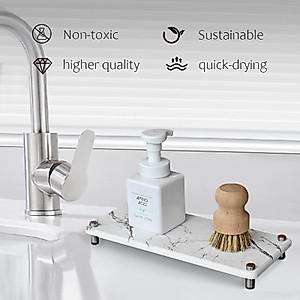 Drying Stone for Kitchen Counter, Water Absorbing Stone Sink Organizer for Bathroom Diatomaceous Earth Stone Drying Tray Instant Dry Sink Caddy Soap Dispenser Sponge Holder