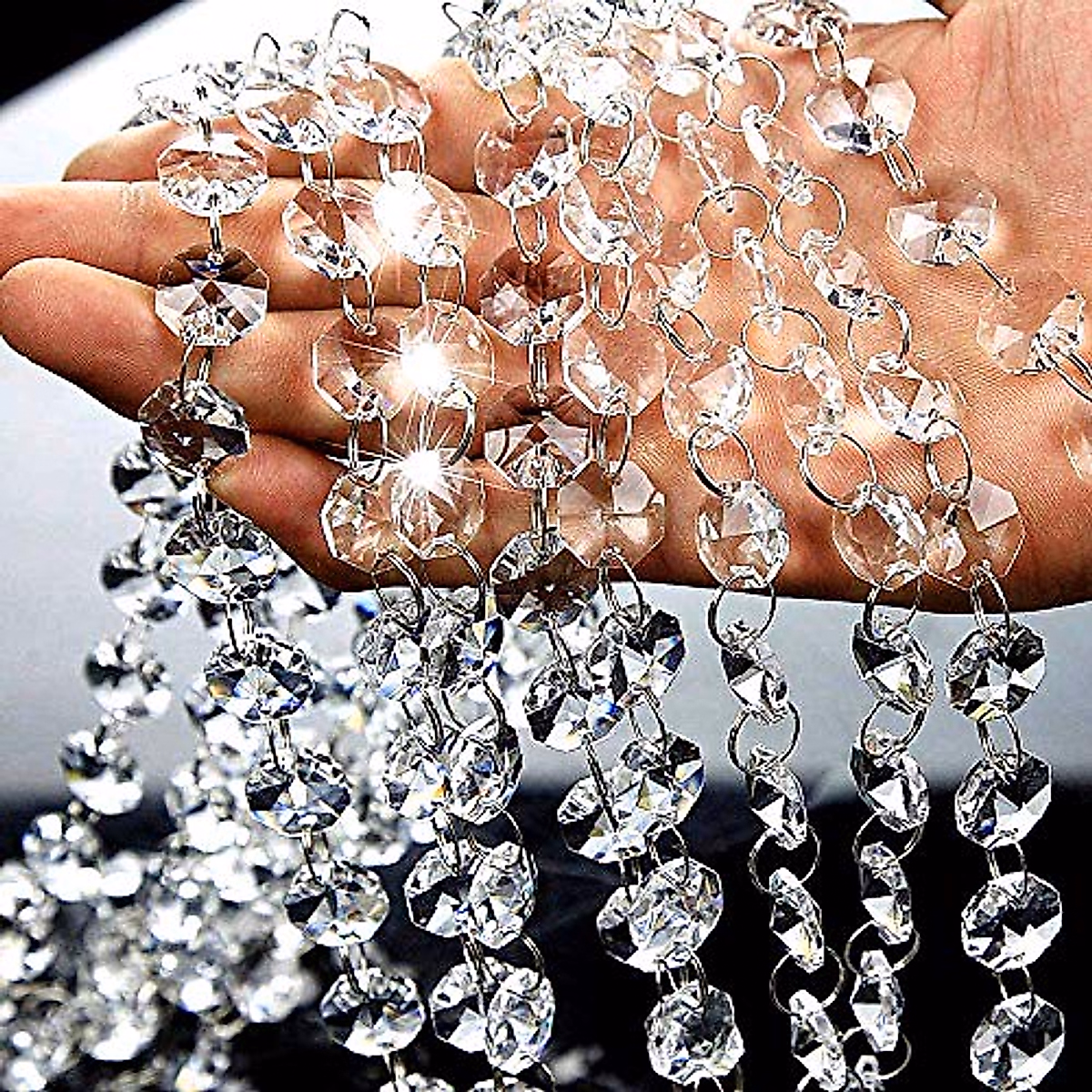 32.8Ft Crystal Beads Chain, Clear Crystal Garland Chandelier Octagon Beads Glass Crystal Chandelier Beads Lamp Chain, K9 Crystal, Not Acrylic, Not Plastic