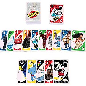 Mattel Games UNO Disney 100 Card Game in Storage & Travel Tin for Kids, Adults & Family Night, Collectible Game