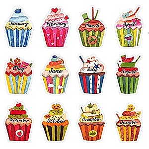 FLYAB 12Pcs Birthday Cutouts for Classroom Decoration Birthday Cupcake Cutouts Calendar Chart Poster Birthday Bulletin Board Decorations for Classroom Birthday Party Decoration Teacher Supplies