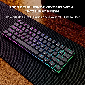 RK ROYAL KLUDGE RK61 60% Mechanical Keyboard with Coiled Cable, 2.4Ghz/Bluetooth/Wired, Wireless Bluetooth Mini Keyboard 61 Keys, RGB Hot Swappable Red Switch Gaming Keyboard with Software - Black