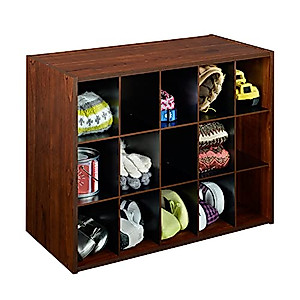 ClosetMaid 15 Cube Stackable Storage Organizer for Shoes, Bags, Crafts, Hobbies with Wood Shelves, for Closet, Entryway or Mudroom, Dark Cherry