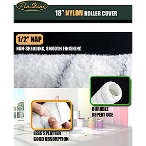 10pcs PinStone Large Paint Roller Kit, 12"-18" Adjustable Roller Frame, 1-5 Ft Steel Extension Pole, Ergonomic Handle, 3pcs 18" Nylon Roller Covers for Walls,Ceiling,Floor,Interior & Exterior Painting