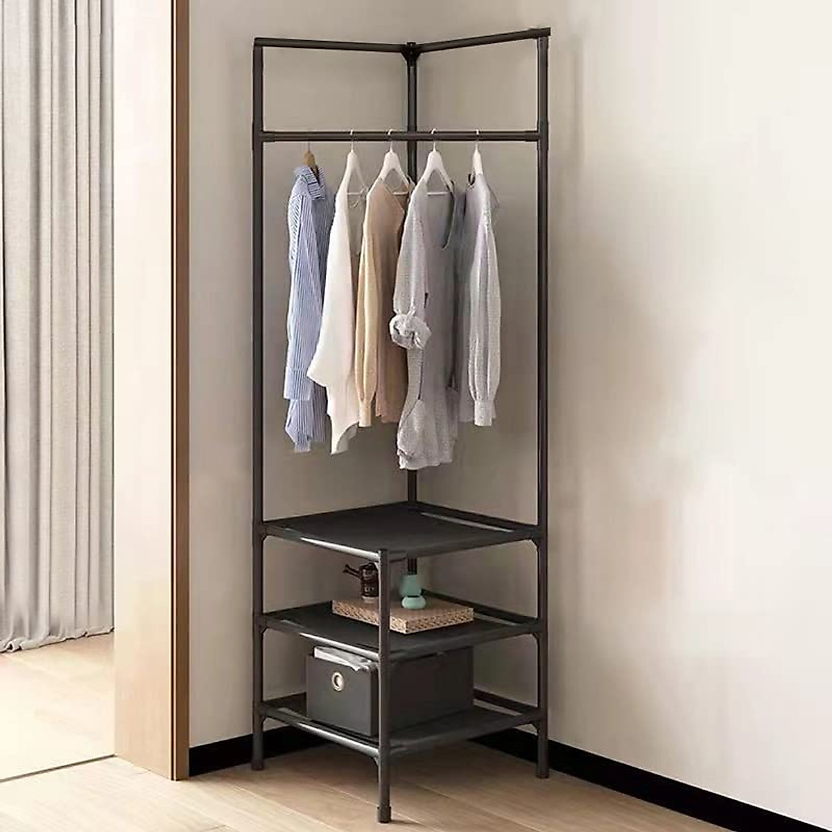 DOUBAO Corner Coat Rack Multi-Function Floor Standing Clothes Hanger Racks Removable Metal Clothing Storage Shelf