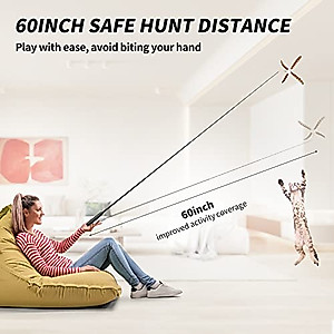 uahpet Natural Feather Cat Toys for Indoor Cats Retractable Cat Wand 60inch Safe Hunting Distance Interactive Toys for Kittens with 4Pcs Different Senses Replacement Teasers Arouse Cat Desire to Hunt