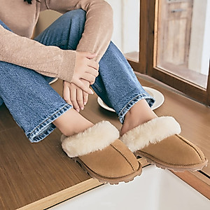 WaySoft Australian Sheepskin Women’s Slippers, 100% Shearling Wool, Hard Sole, Warm Fuzzy Indoor Outdoor