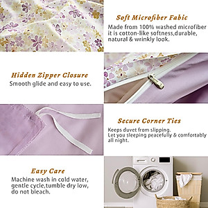 McVernon's Floral Duvet Cover Twin Size, 2 Pcs Purple-Pink Duvet Cover for All Season, Soft, Breathable ＆ Durable Bedding Sets with Zipper Closure and Ties, 1 Duvet Cover and 1 Pillow Shams