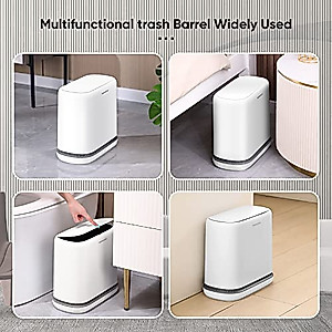JOYBOS Adsorption Bathroom Trash Can with Lids,Kitchen Wastebasket with Press Type Lid,15L Dogproof Slim Plastic Narrow Garbage Can,4 Gallon Garbage Bin for Home,Office and Narrow Place