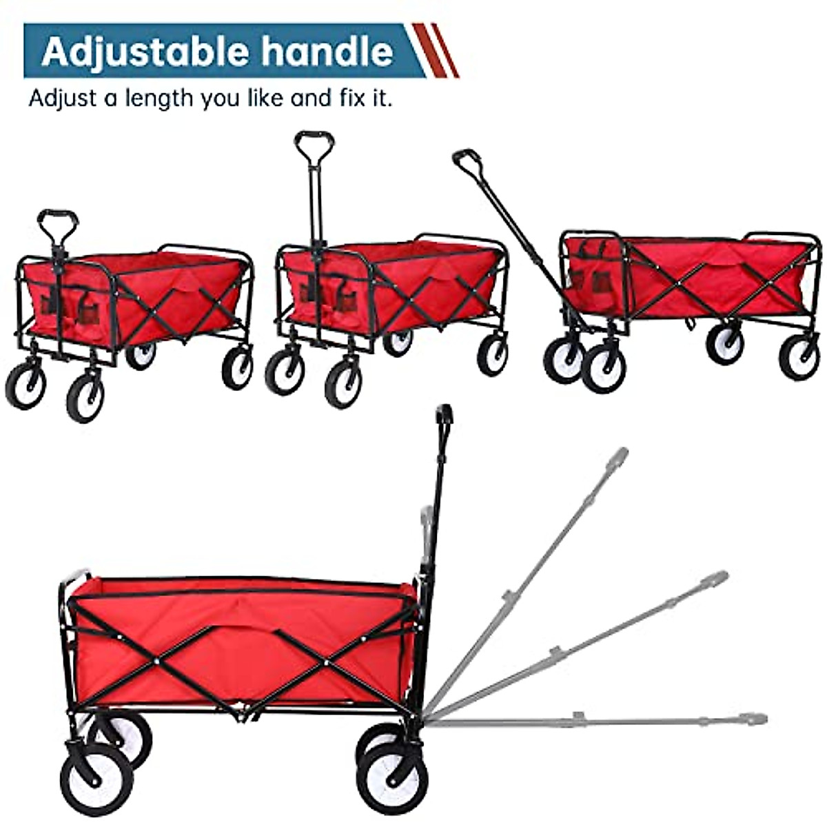 Dkelincs Folding Wagon, Red, Adjustable, Durable, Portable, Resistant, Utility Cart Wagon