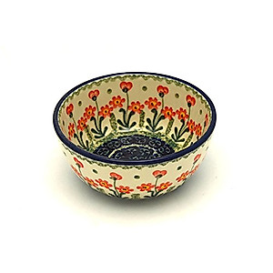 Polish Pottery Bowl - Ice Cream/Dessert - Peach Spring Daisy