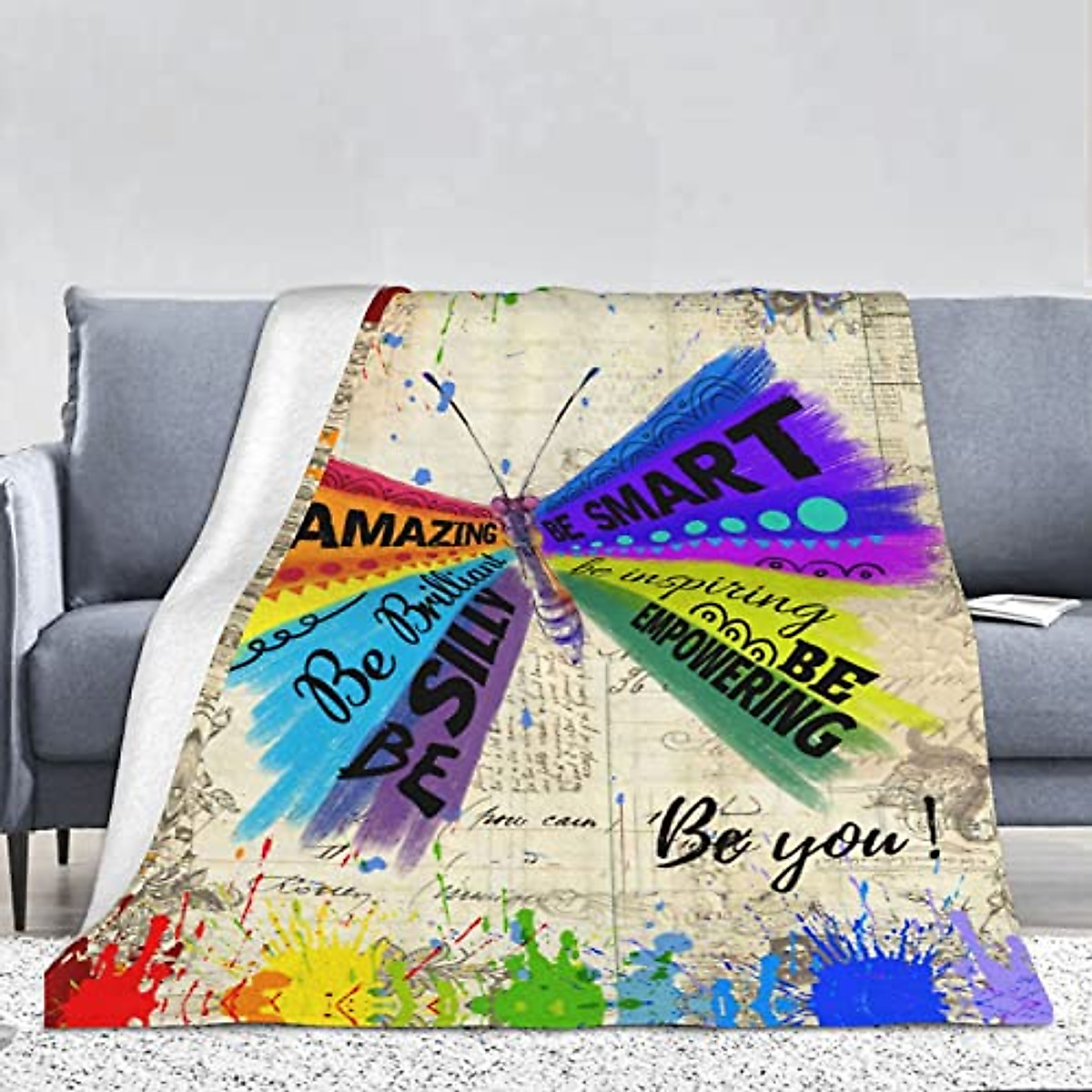 Inspirational Throw Blanket for Women Healing Blanket for Mom Wife Girlfriend Inspiring Butterflies Gets Well Soon Gifts Blanket Care Hope Thoughts Hug Blankets Positive Energy Sympathy Compassion