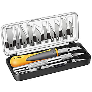 MulWark 16-Piece Precision Hobby Knife Set - Exacto Knife Set for Modeling - Craft Knife Handle Customized with Chiseling Blade, Stencil Edge Blade, Fine Point Blade and More