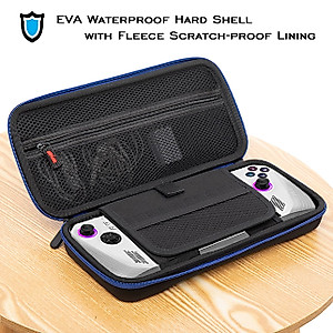 ADVcer Rog Ally Handheld Case, Waterproof EVA Hard Shell Flannel Soft Inner Protective Travel Case with Internal Transformable Game Console Stand, Double Zipper, Carrying Handle for Rog Ally 7" (Blue)